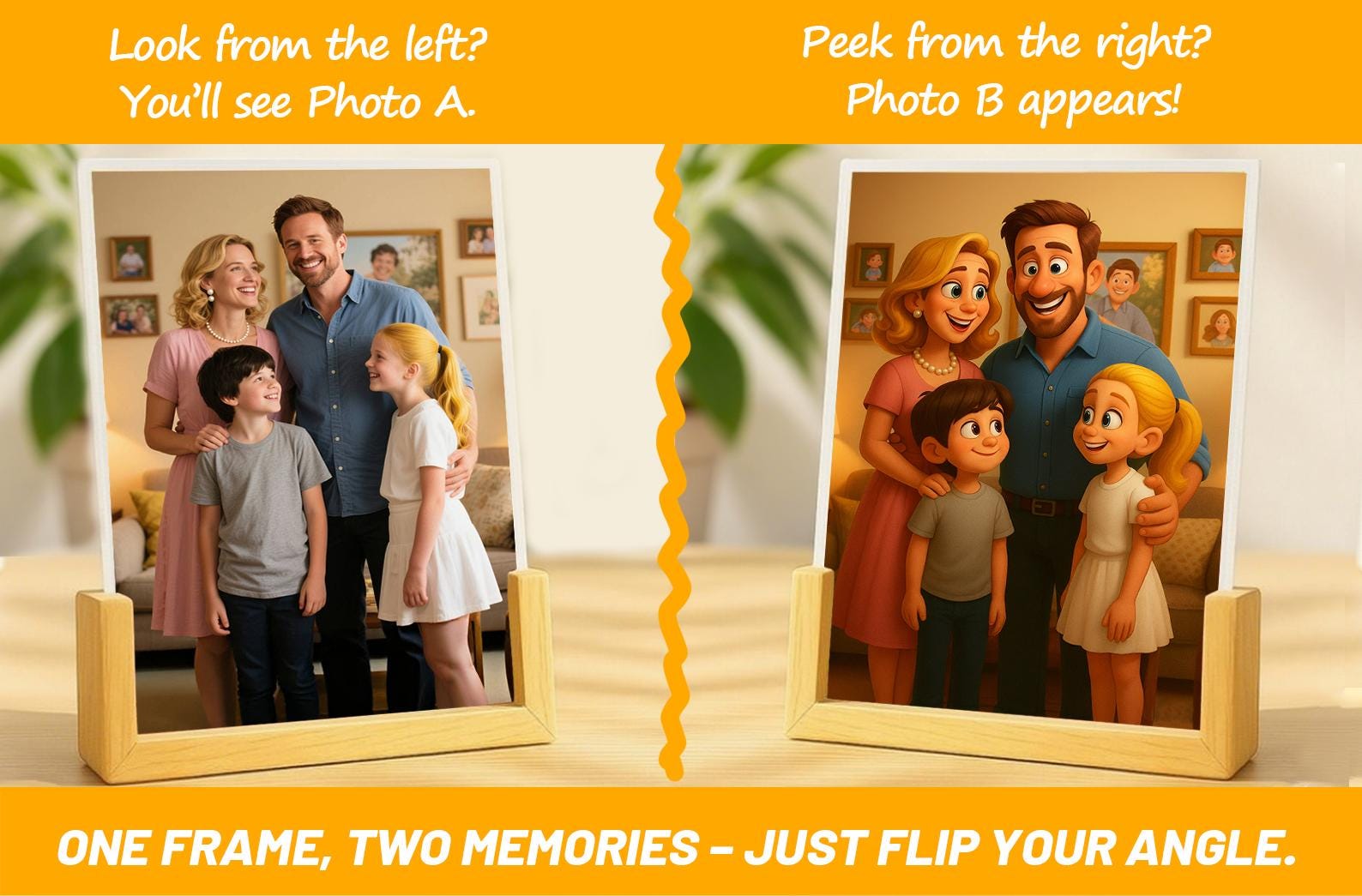 Pixar Style Family Portrait Custom Animated Photo Frame Personalized ...