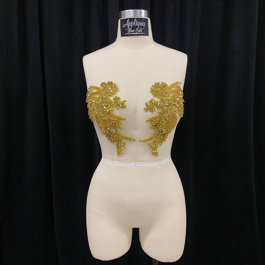 Gold Rhinestone Bodice Applique for Women’s Dresses Handmade ...