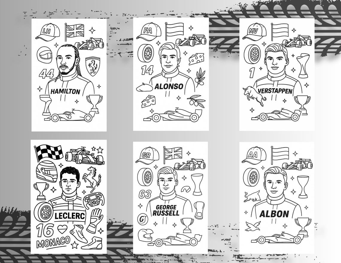 Formula 1 Drivers Coloring Pages – F1 Racer Printables for Kids ...