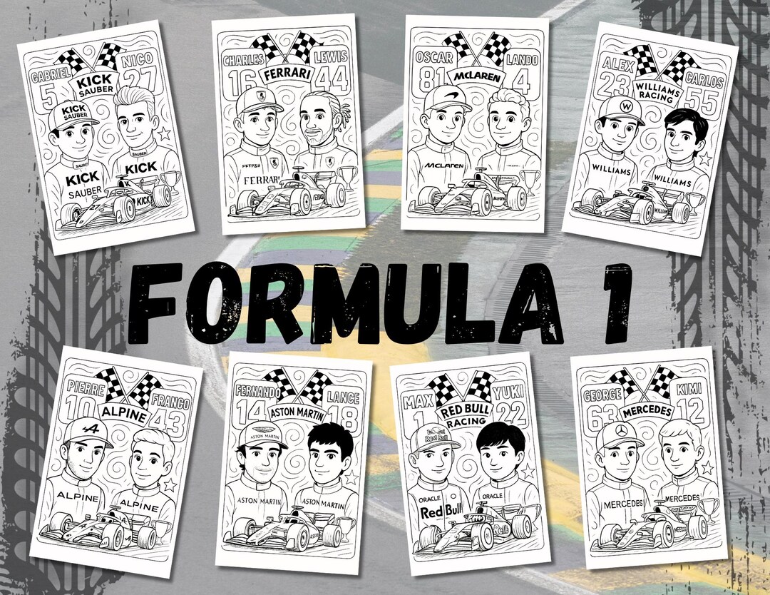 Formula 1 Team Drivers Coloring Pages F1 Racer Printables for Kids ...