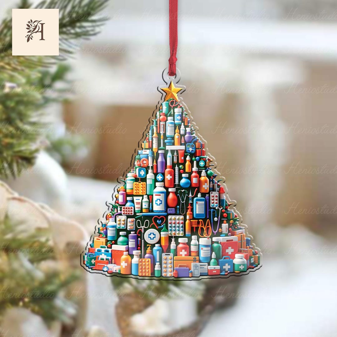 2D FLAT Pharmacy Christmas Tree Ornament, Pharmacist Xmas Ornament ...