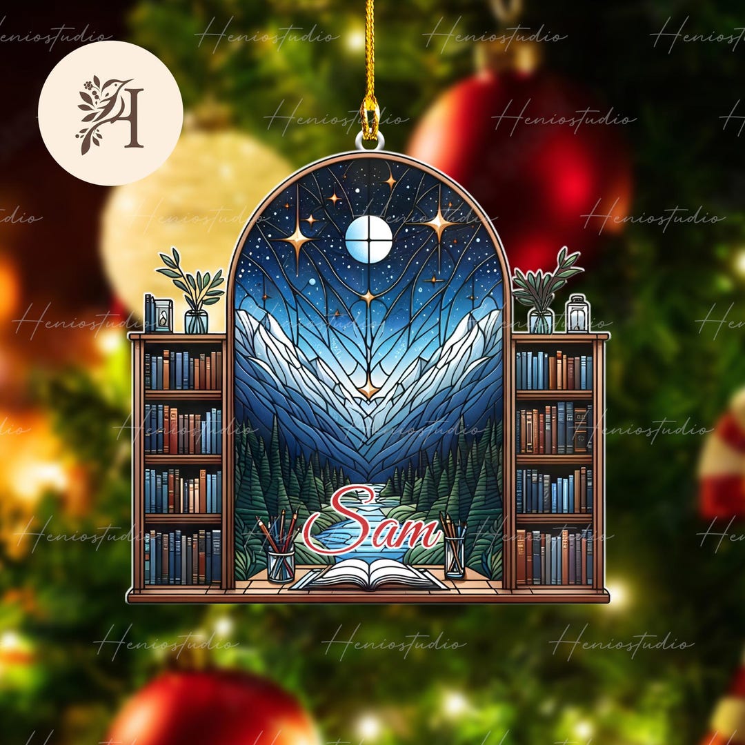 Personalized Bookshelf 2D FLAT Design Printing Ornament, Librarian Gift ...