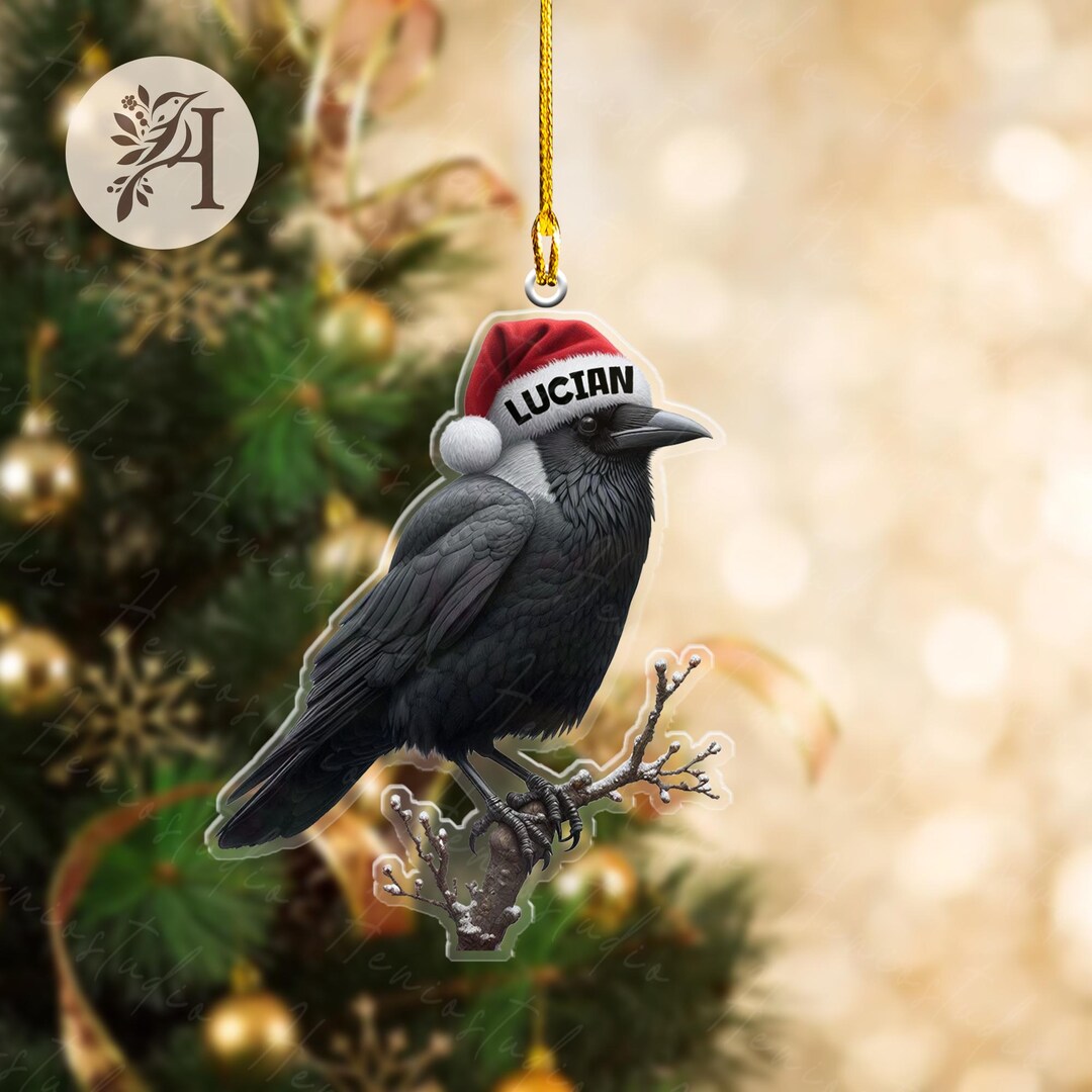 Personalized Raven With Santa Hat Ornament, Christmas Home Decor ...