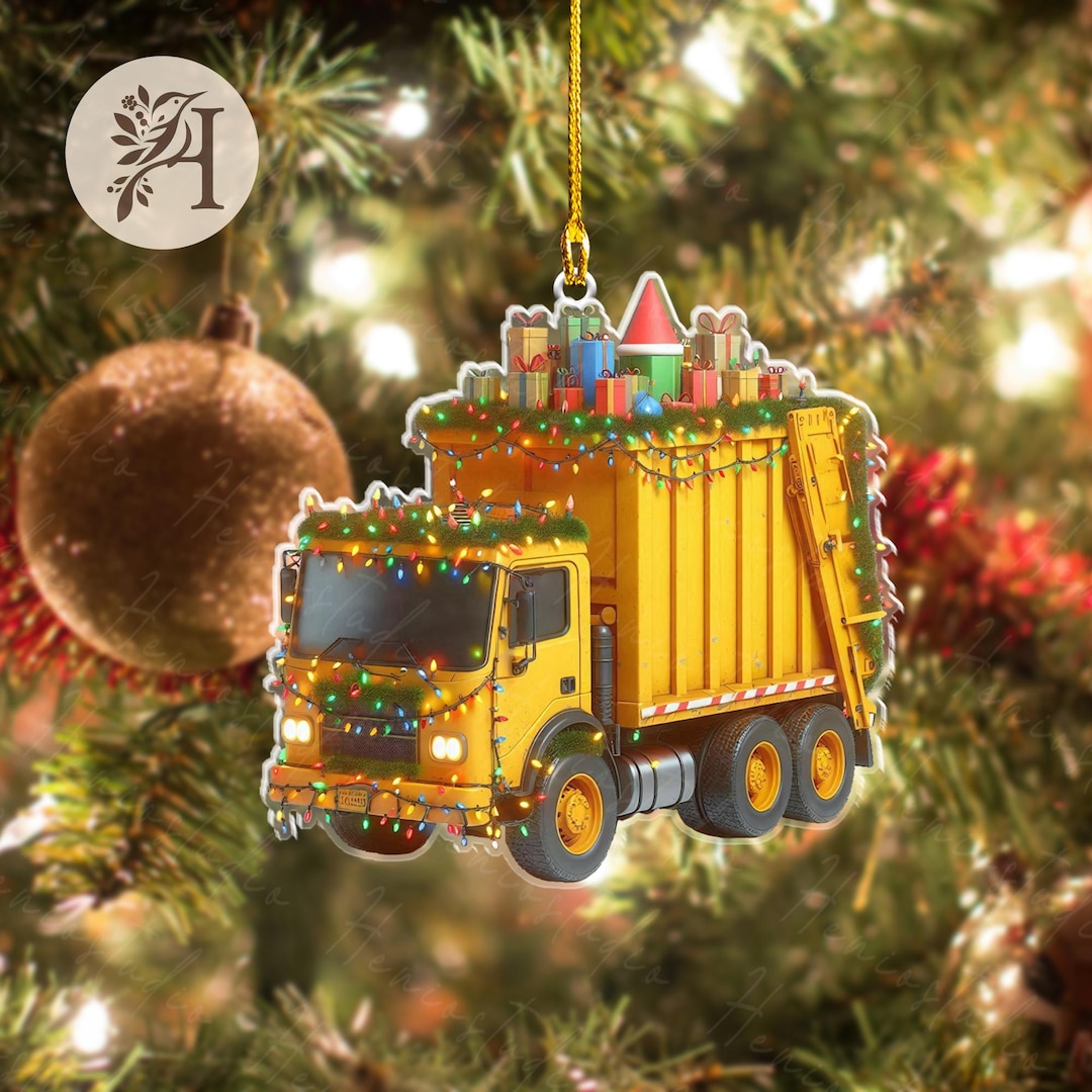 Handmade Christmas Garbage Truck Ornament Unique Holiday Decor Truck ...