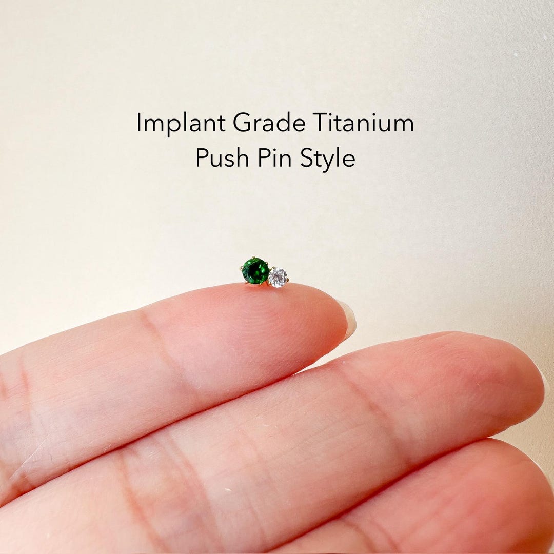 16g 18g Push Pin Implant Grade F136 Titanium Double CZ Labret, Helix ...