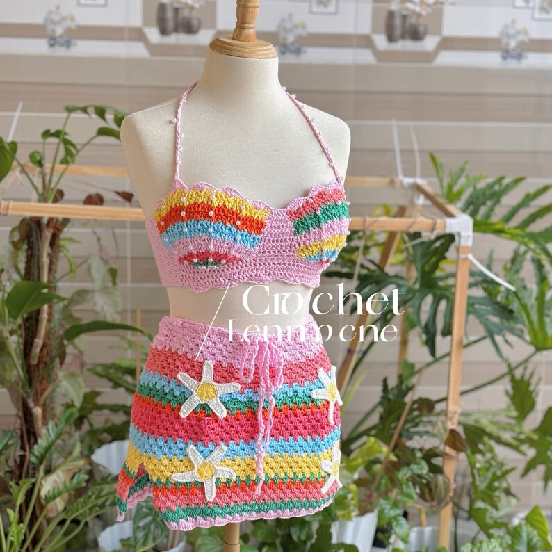 Seashell Crochet Bikini Set/ Summer Seashell Crochet Top Skirt/ Boho ...