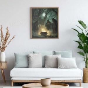 Three Witches From Macbeth Dark Forest Witchcraft Art, Spooky Cauldron ...