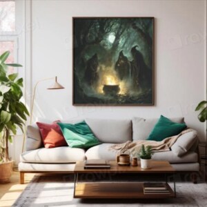 Three Witches From Macbeth Dark Forest Witchcraft Art, Spooky Cauldron ...