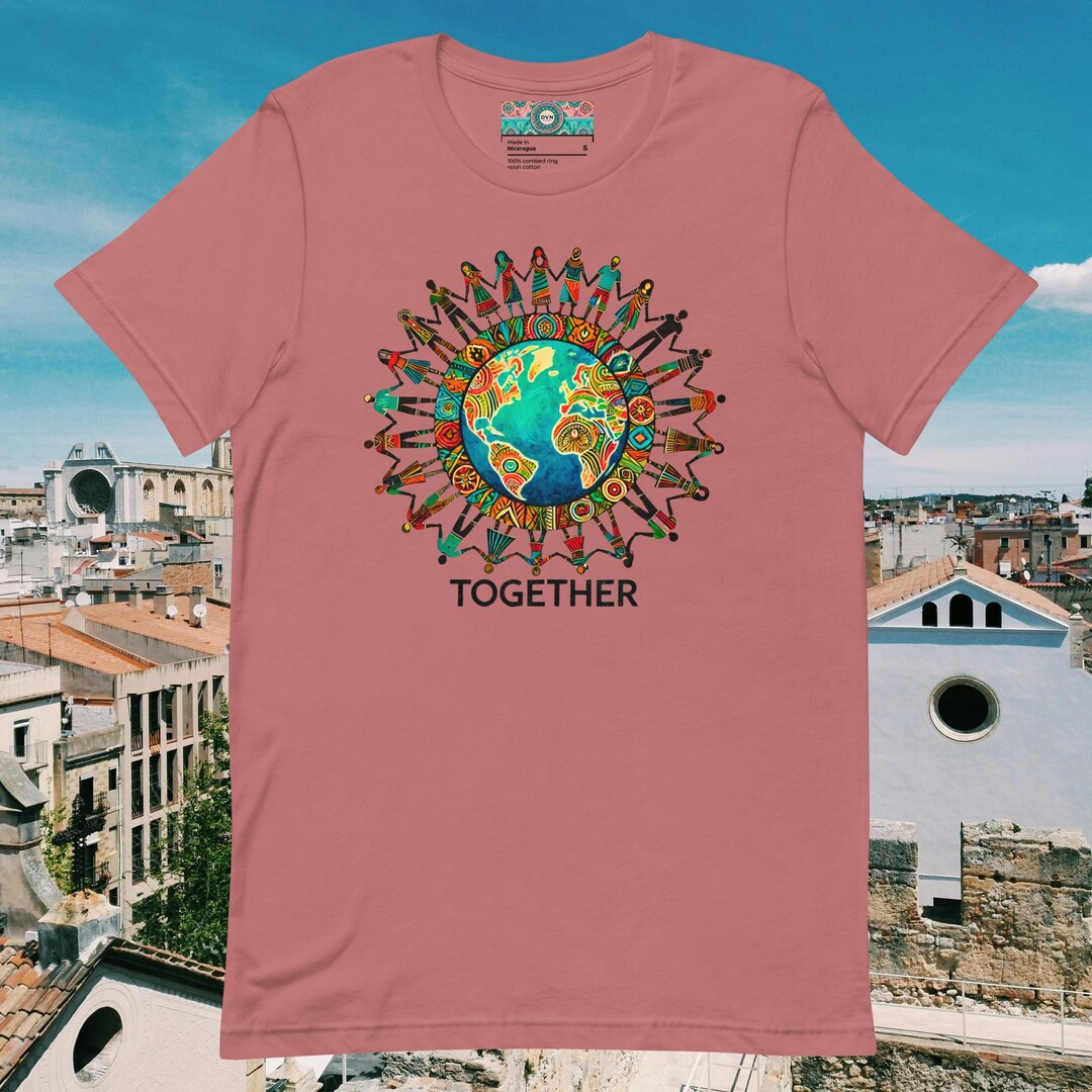 TOGETHER GLOBAL UNITY Shirt Colorful World Peace Art Graphic Tee ...