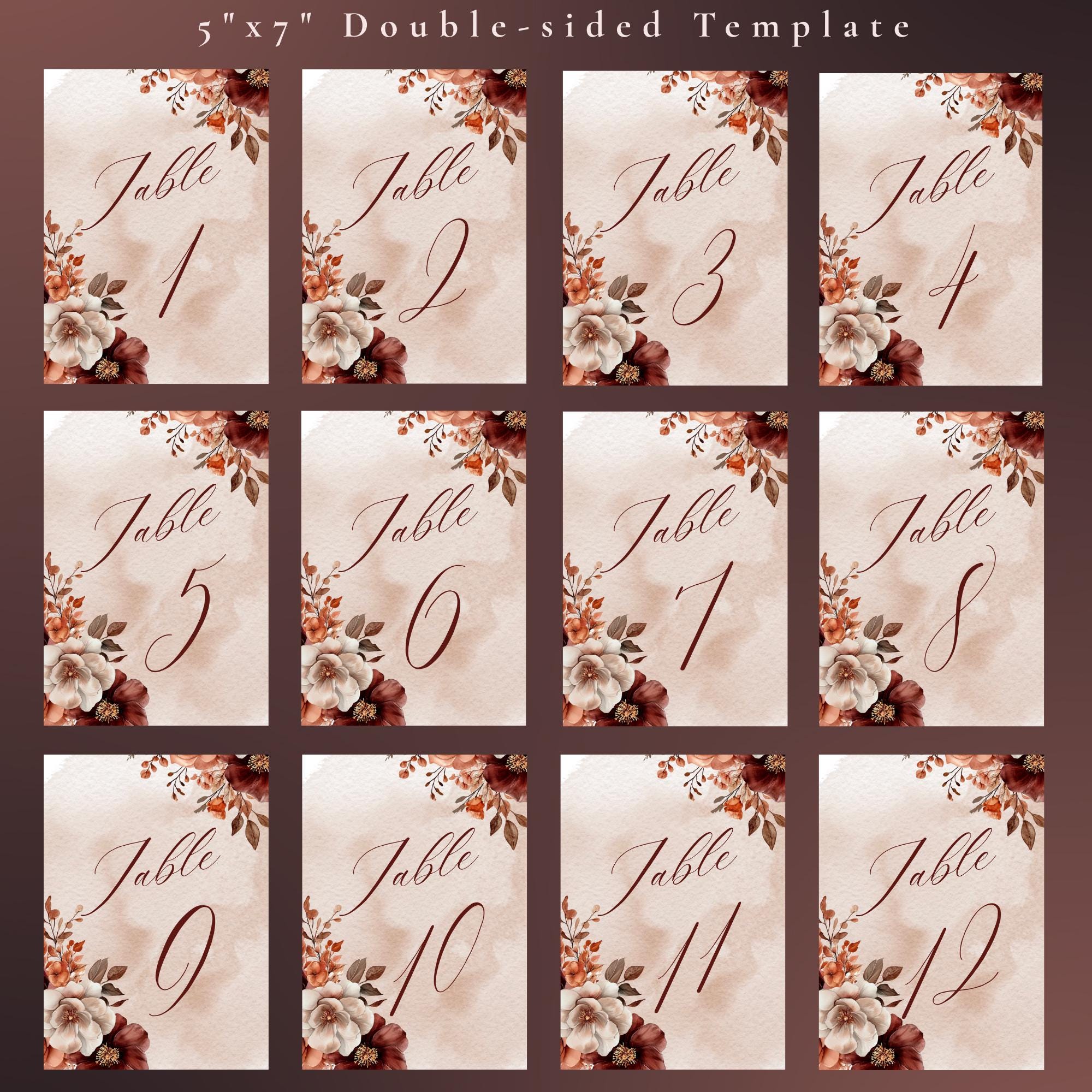 Terracotta Floral Wedding Table Cards, Fall Reception Decor (canva ...
