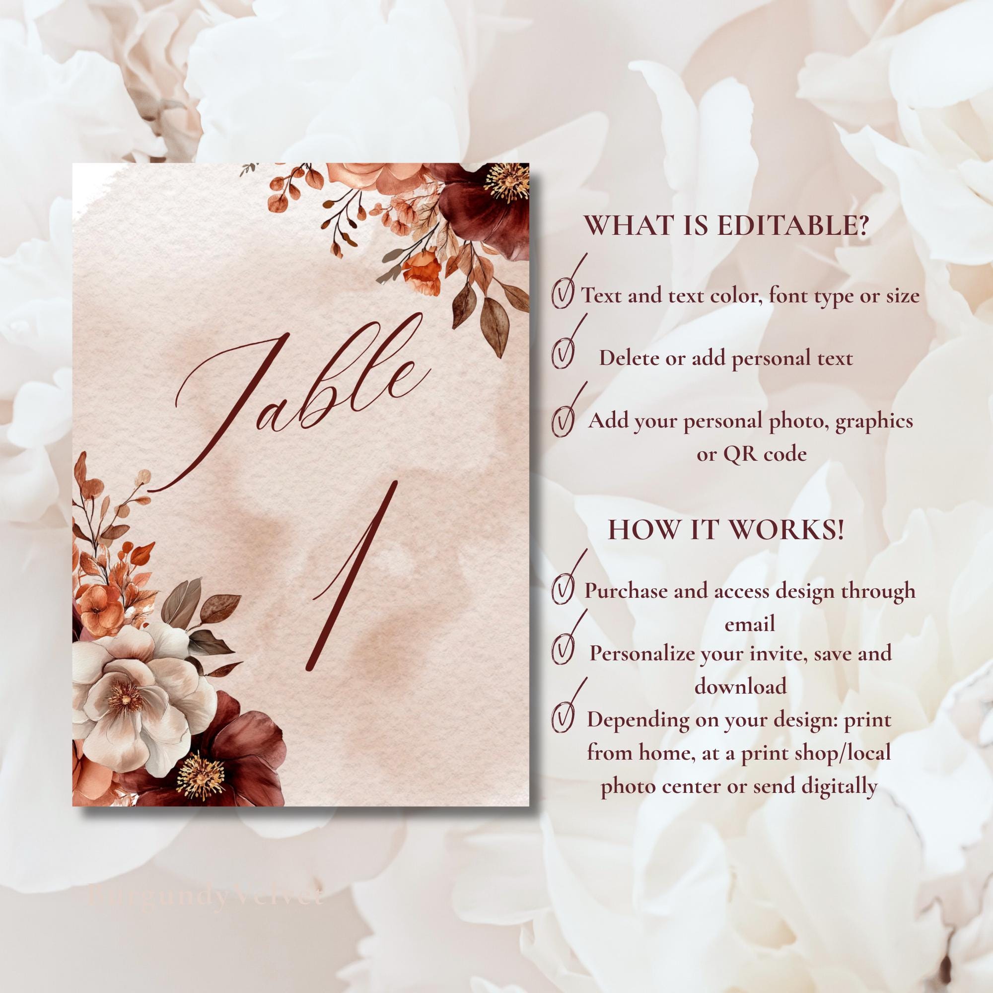 Terracotta Floral Wedding Table Cards, Fall Reception Decor (canva ...