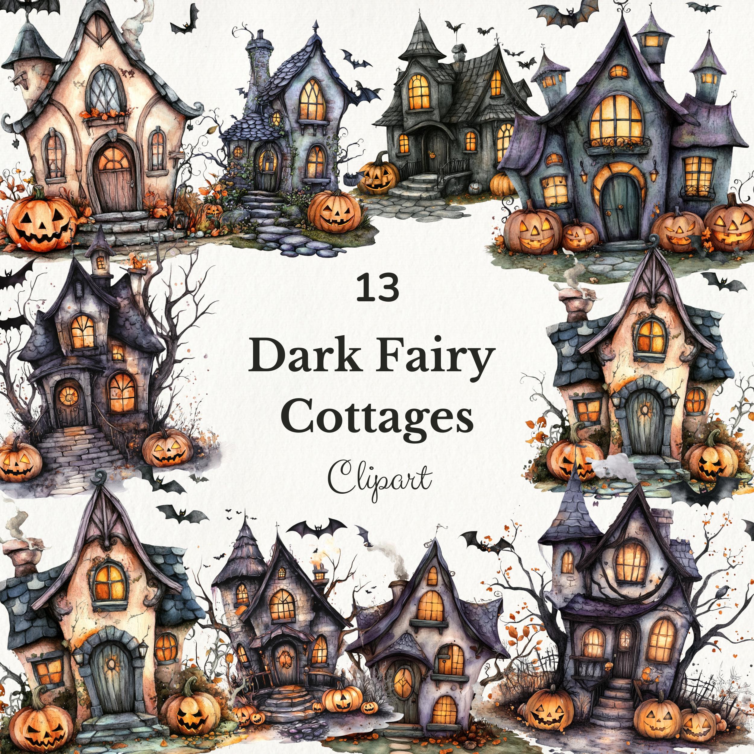 Dark Fairy Cottage Clipart, Witches Cottage, Halloween Themed, Haunted ...