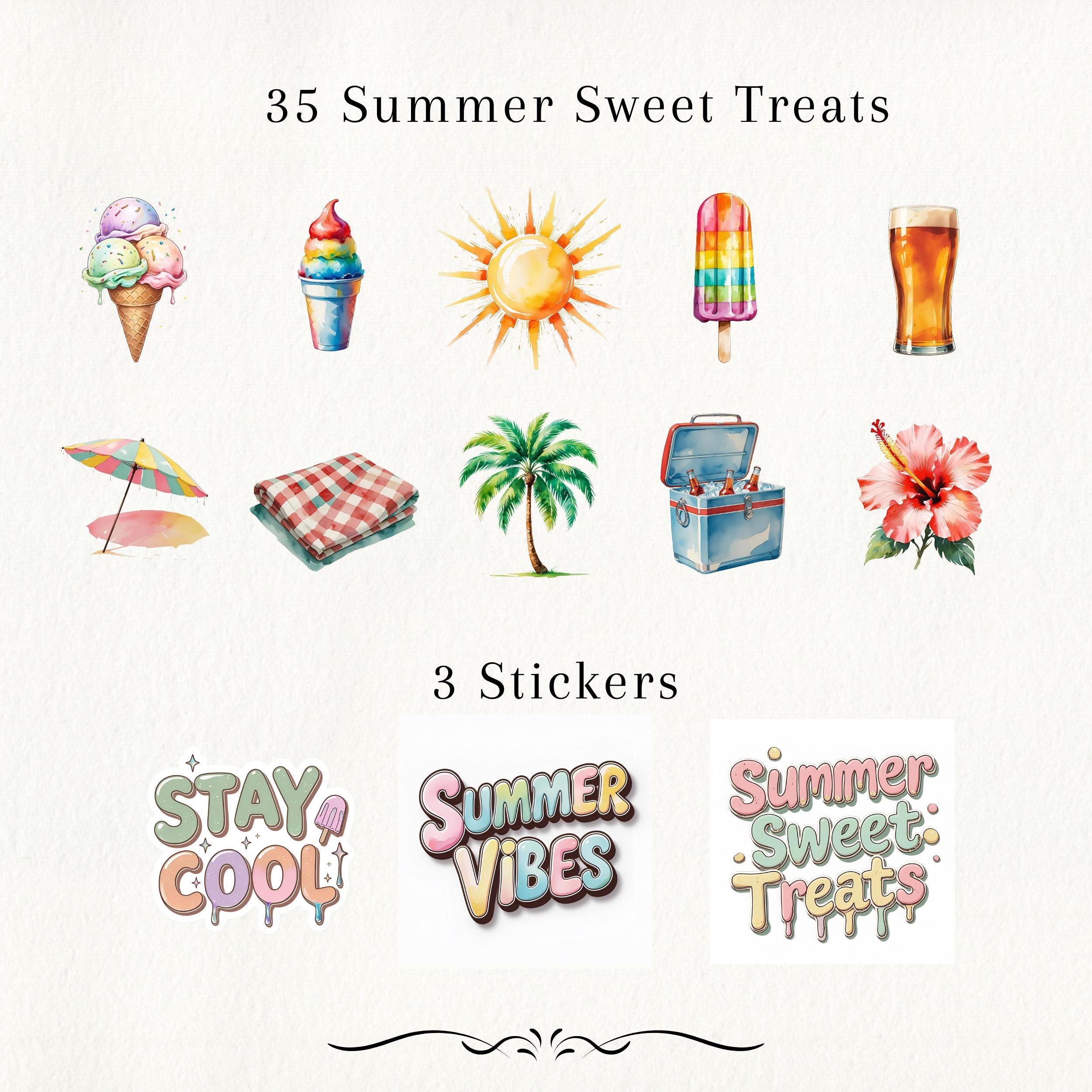 Summer Sweet Treats Clipart – Watercolour Sweet Treats, Food and Drinks ...