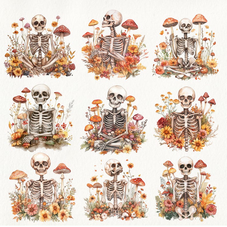 Boho Skeleton Ghost Clipart, Watercolour Clipart, 15PNG Halloween ...