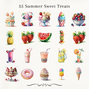 Summer Sweet Treats Clipart – Watercolour Sweet Treats, Food and Drinks ...