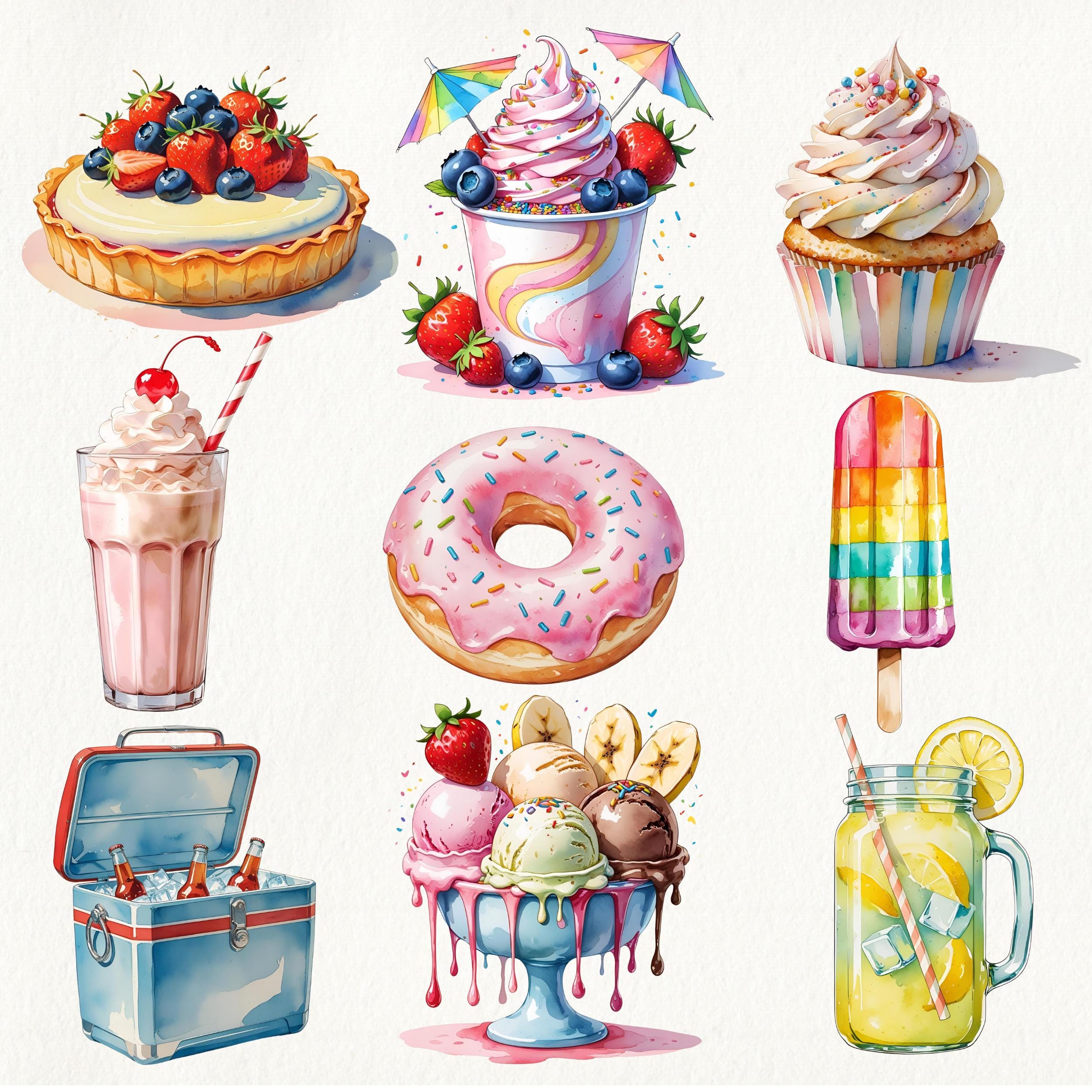Summer Sweet Treats Clipart – Watercolour Sweet Treats, Food and Drinks ...