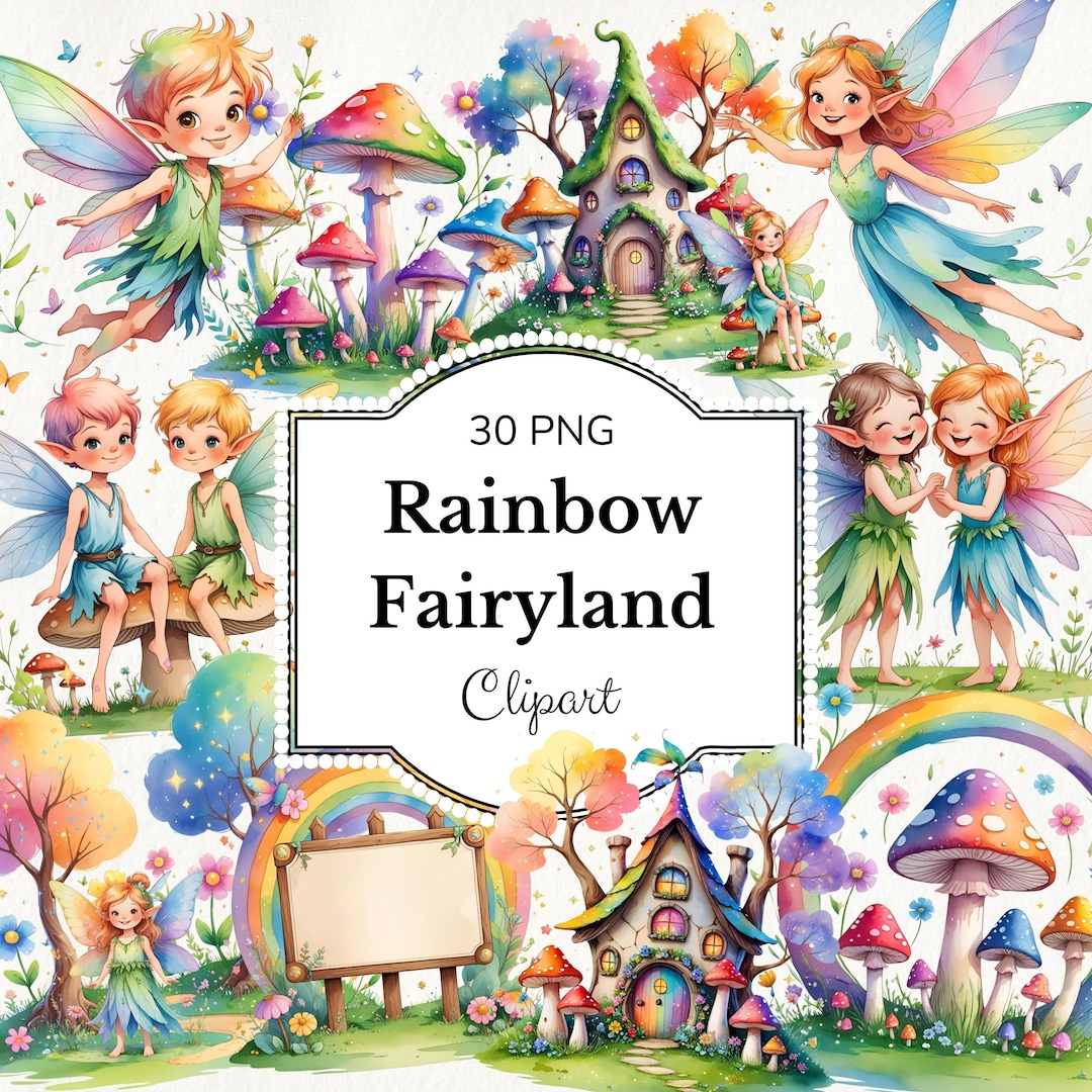Rainbow Fairyland Clipart Pack – Watercolour Fantasy PNG Set With ...