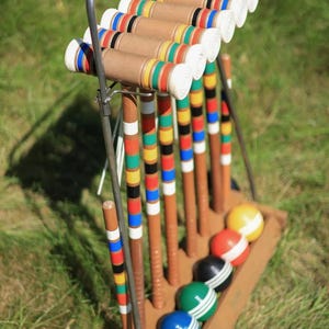 VINTAGE Forster Croquet 6 Player Set Wood Croquet Set With Rolling Cart ...