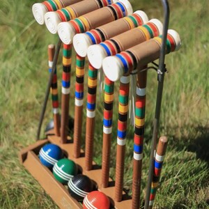 VINTAGE Forster Croquet 6 Player Set Wood Croquet Set With Rolling Cart ...