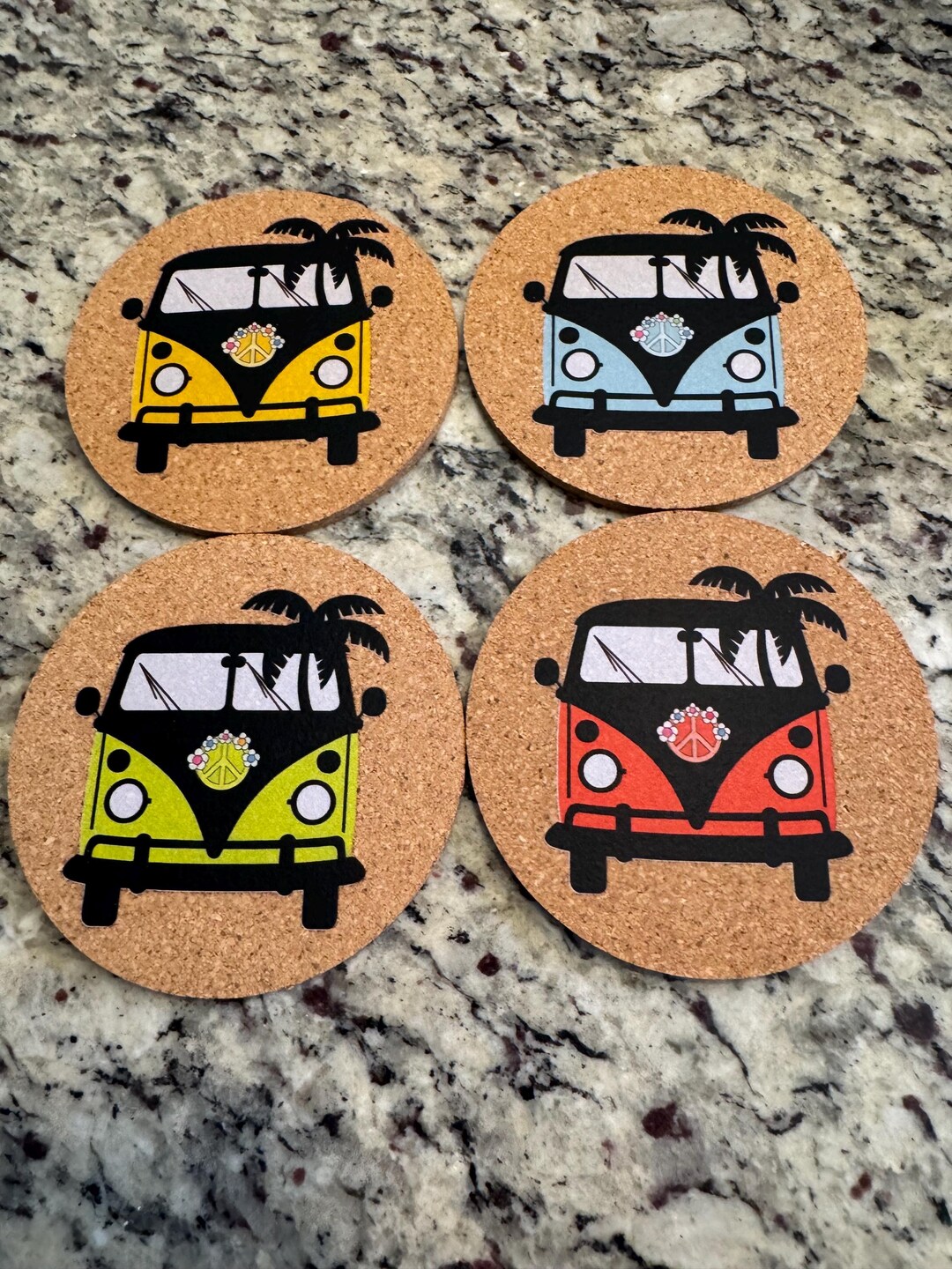 Set of 4 Surfer Bus Coasters. Cute Gift for Surfers. Beach Life. Cork ...