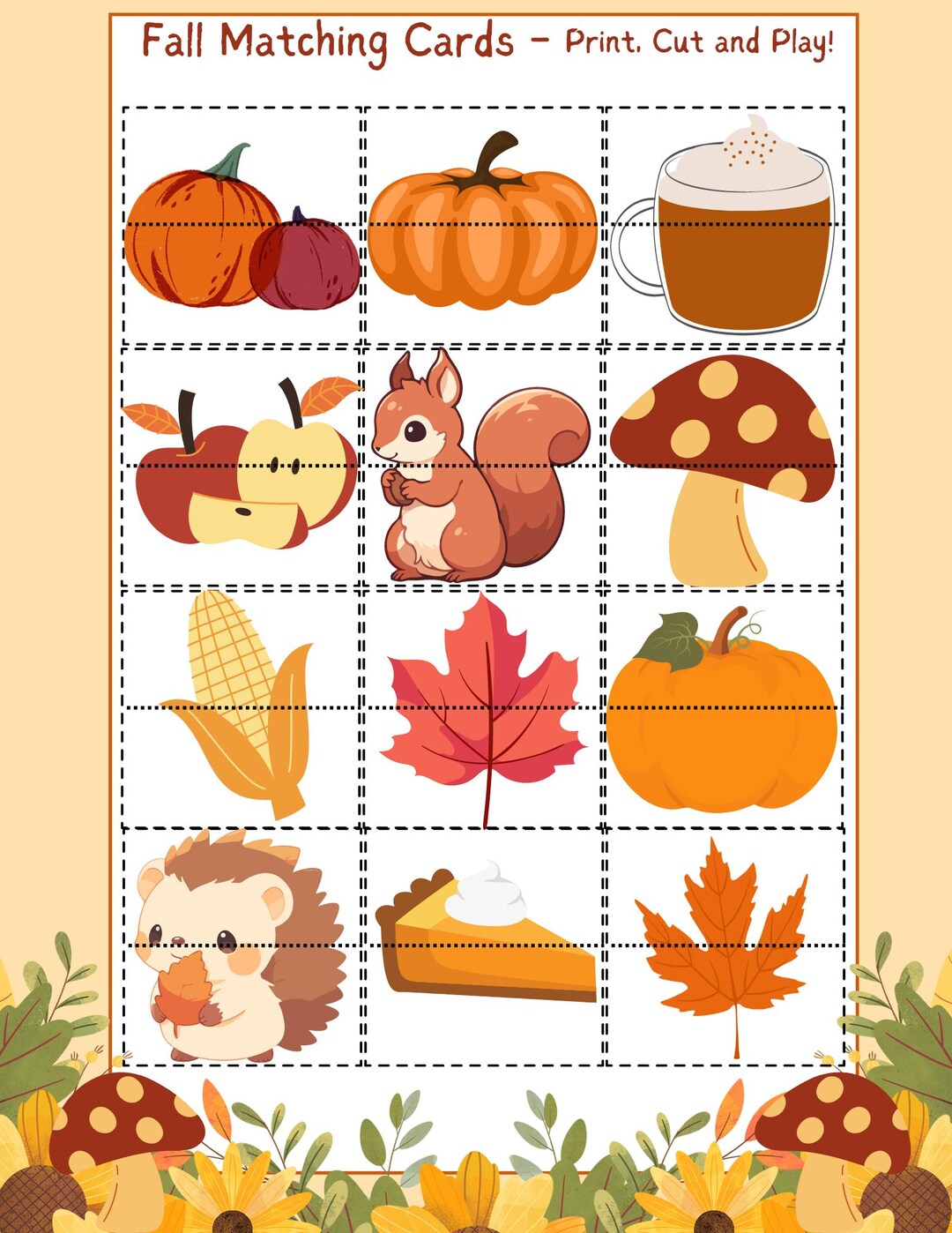 Printable Fall Matching Game, Fall Memory Game, Fall Preschool Activity ...