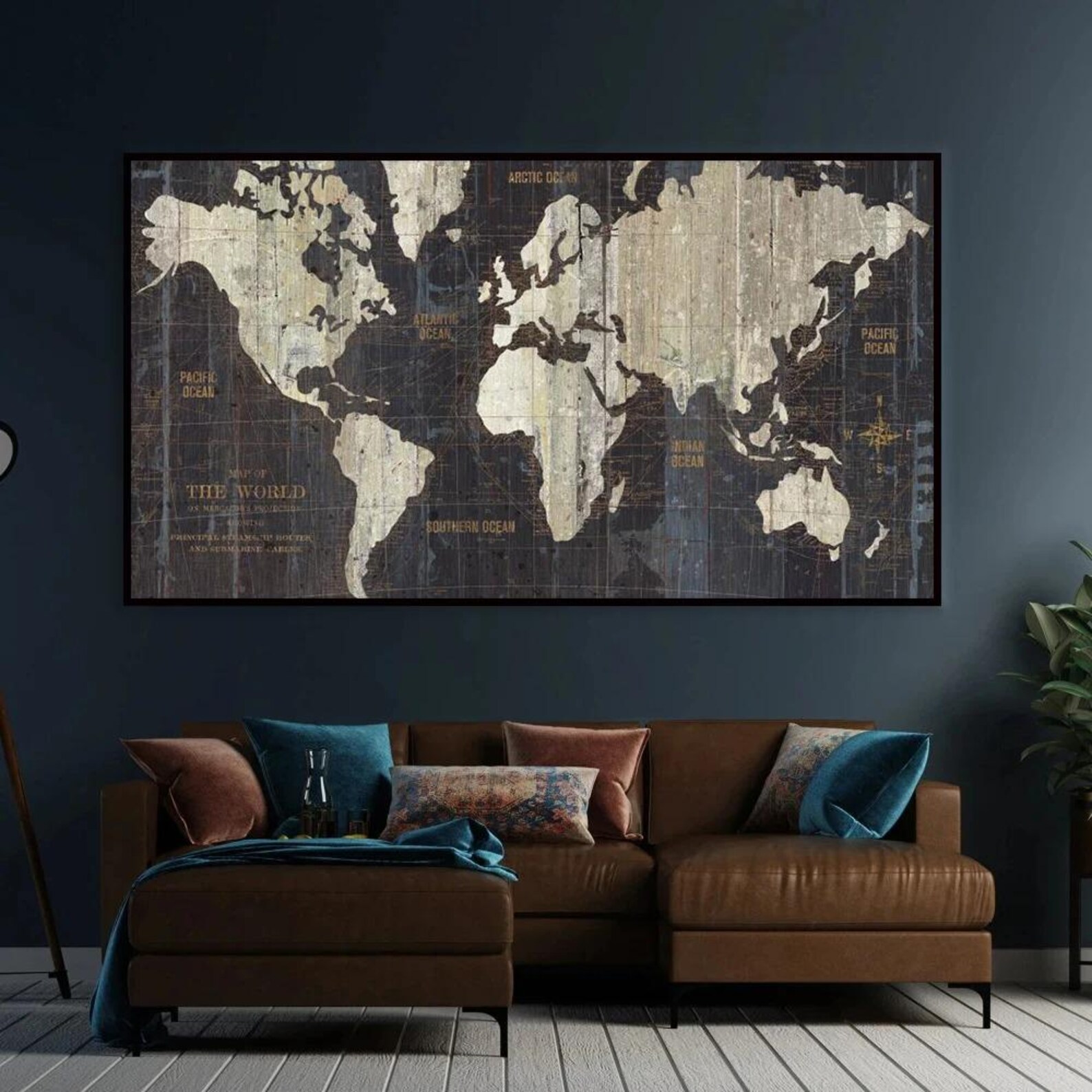 Vintage Metal Style World Map Wall Art Posters Modern Exquisite Home ...