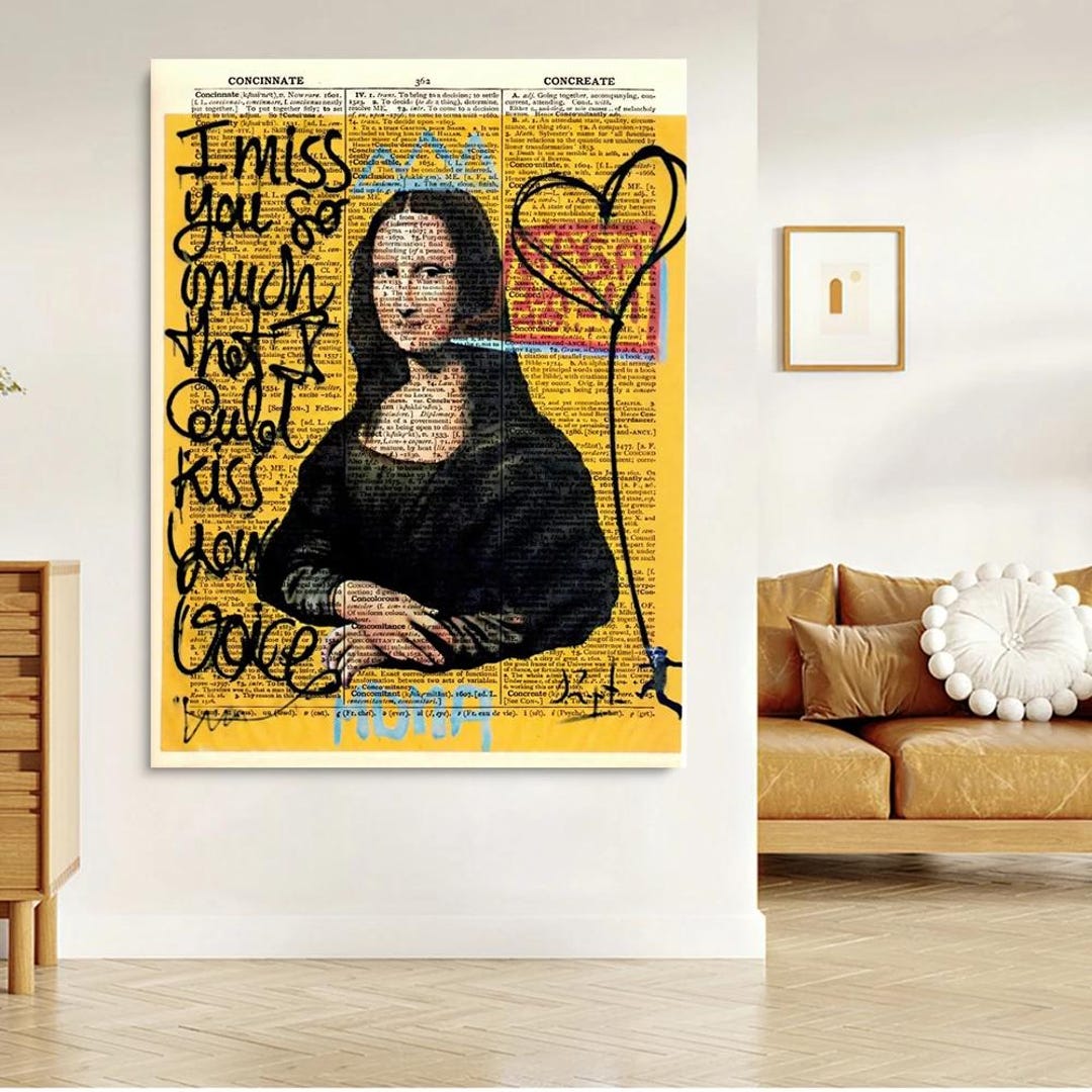 Creative Mona Lisa Graffiti Impressions Wall Art Poster Newspaper Text ...