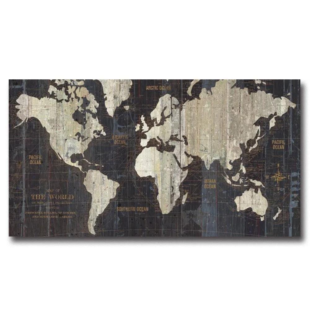 Vintage Metal Style World Map Wall Art Posters Modern Exquisite Home ...