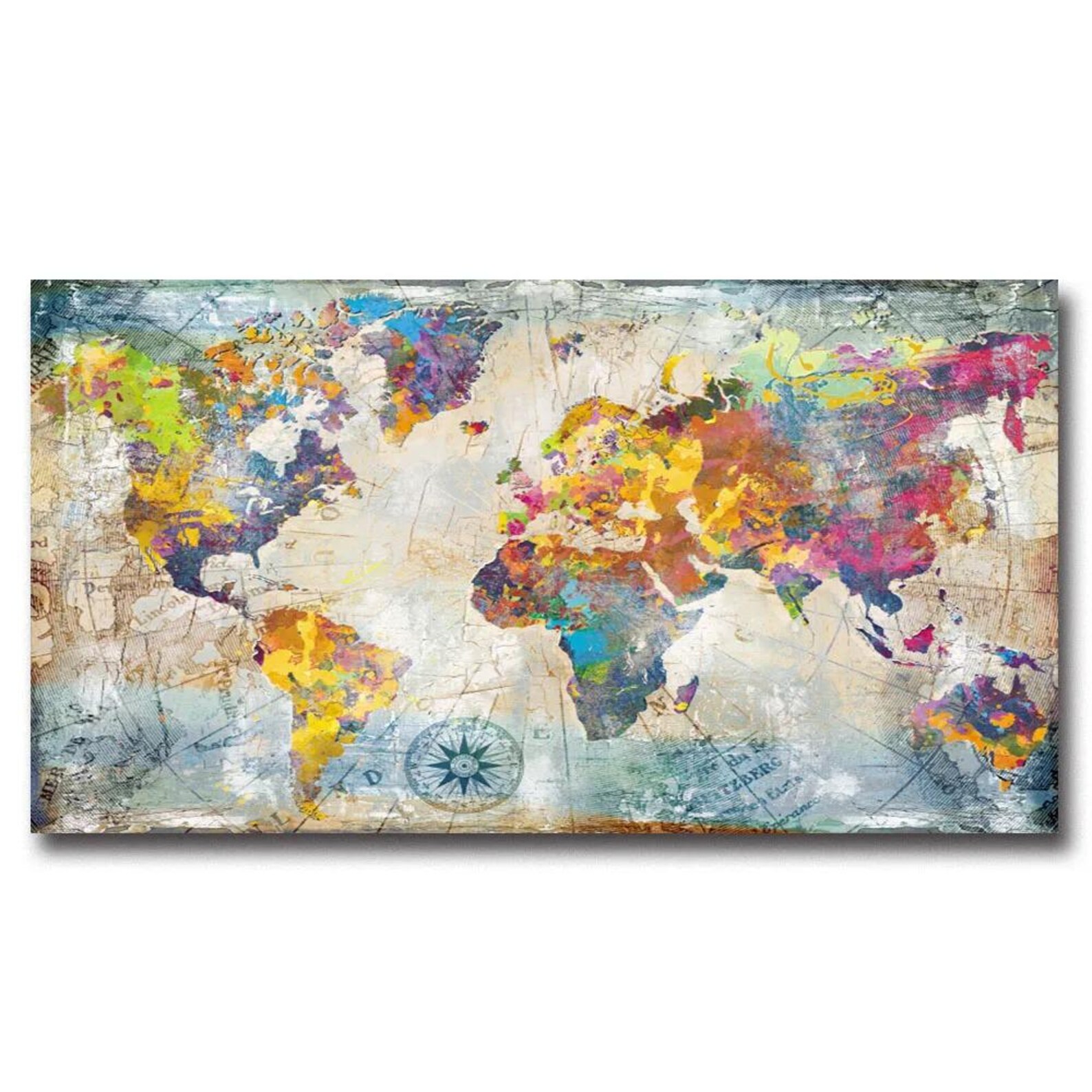 Vintage Metal Style World Map Wall Art Posters Modern Exquisite Home ...