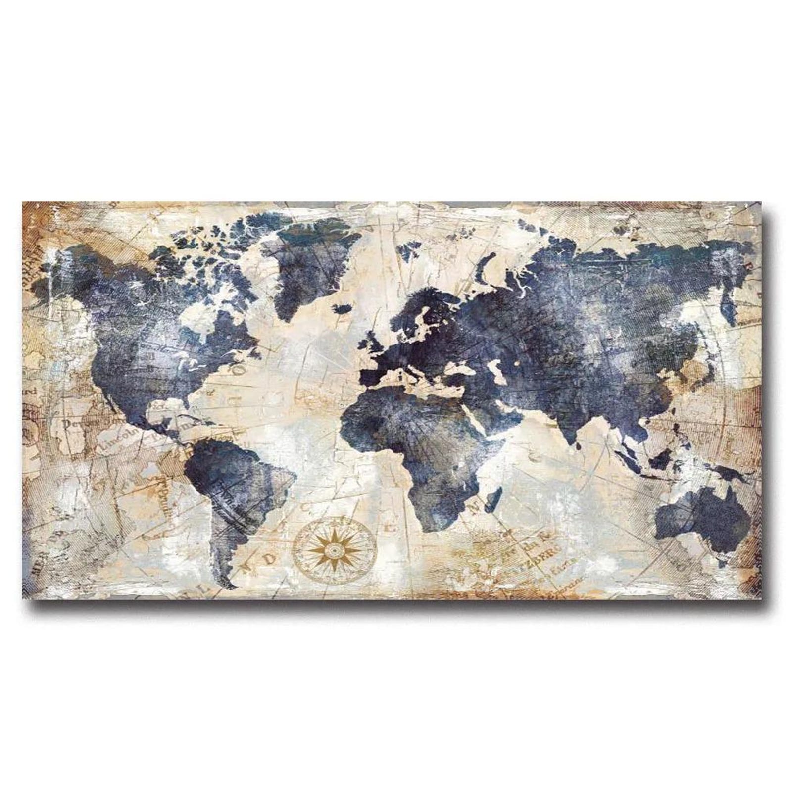 Vintage Metal Style World Map Wall Art Posters Modern Exquisite Home ...