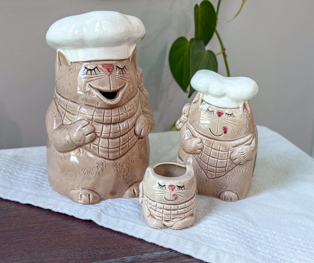 Vintage Cat Chef Utensil Holder Set - Etsy