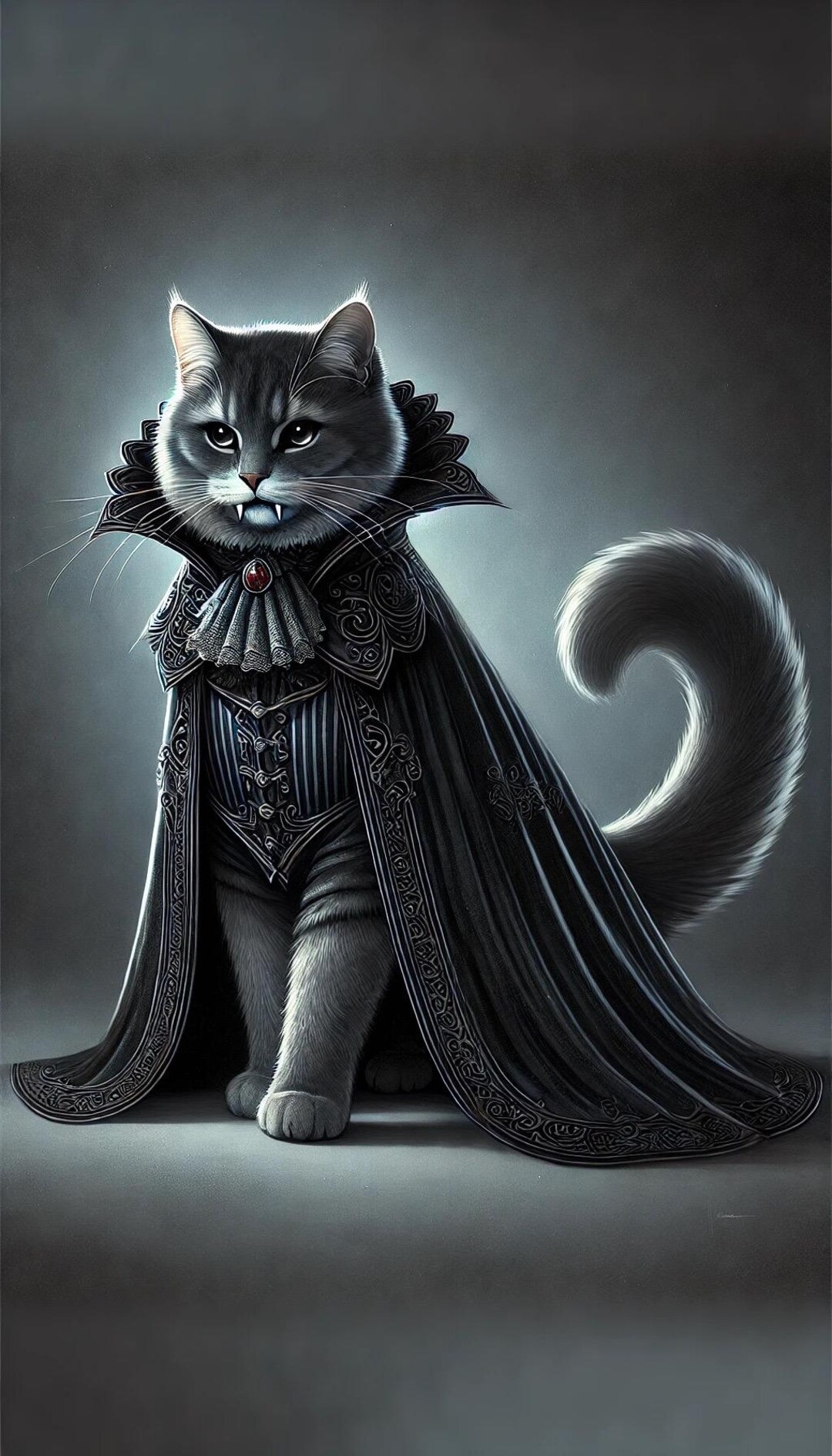 Vampire Cat Art Print Victorian Feline in Dark Cape Spooky Halloween ...