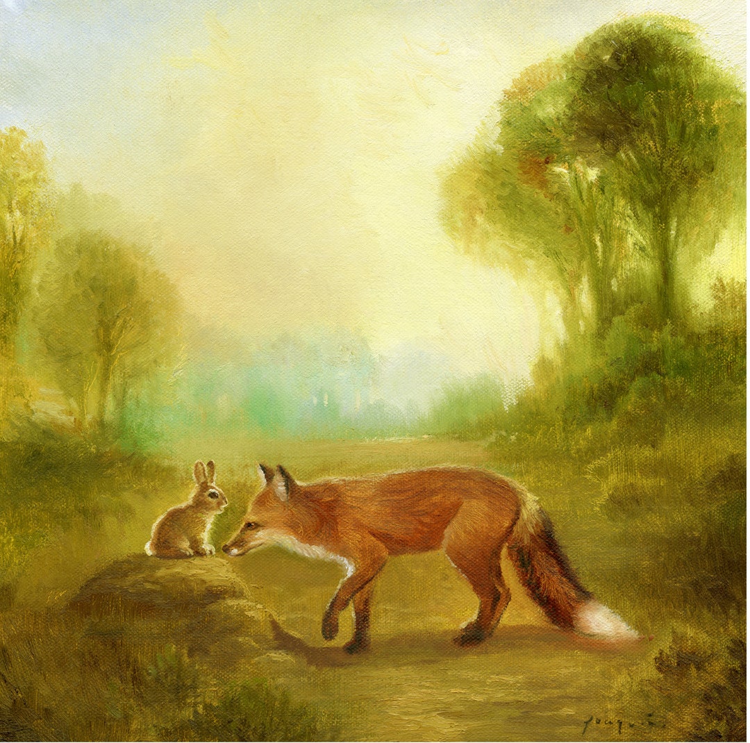 8x10"isabella and the Fox, Spring, Easter ,bunny , Rabbit, Print From ...