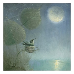 Hummingbird Moon 10x10 ,watercolor Paper Print, Giclee, - Etsy