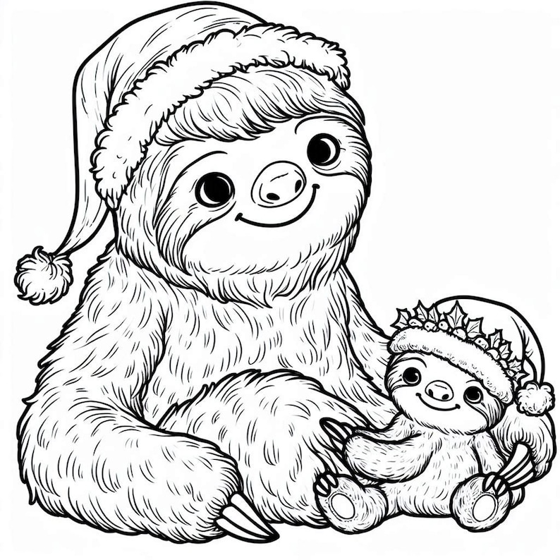 Christmas Mum and Baby Sloth Colouring Sheet Set of 4 - Etsy