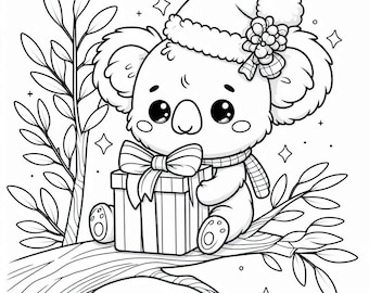 Kawaii Koala Christmas Colouring Page | Cute Australian Animal Festive ...