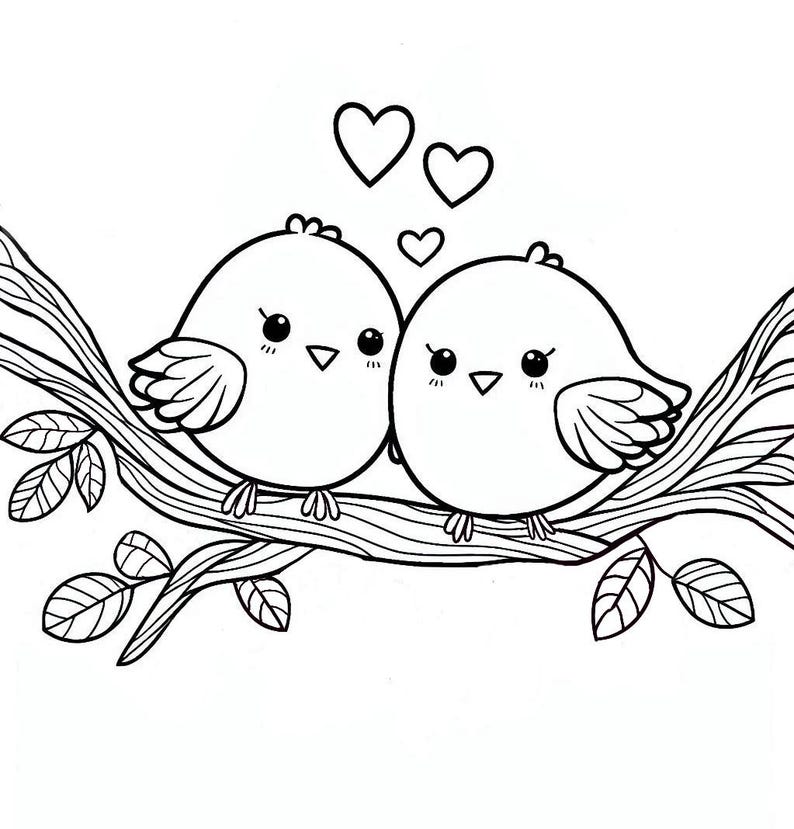 Cute Love Birds Valentine’s Day Colouring Page | Adorable Love-themed ...