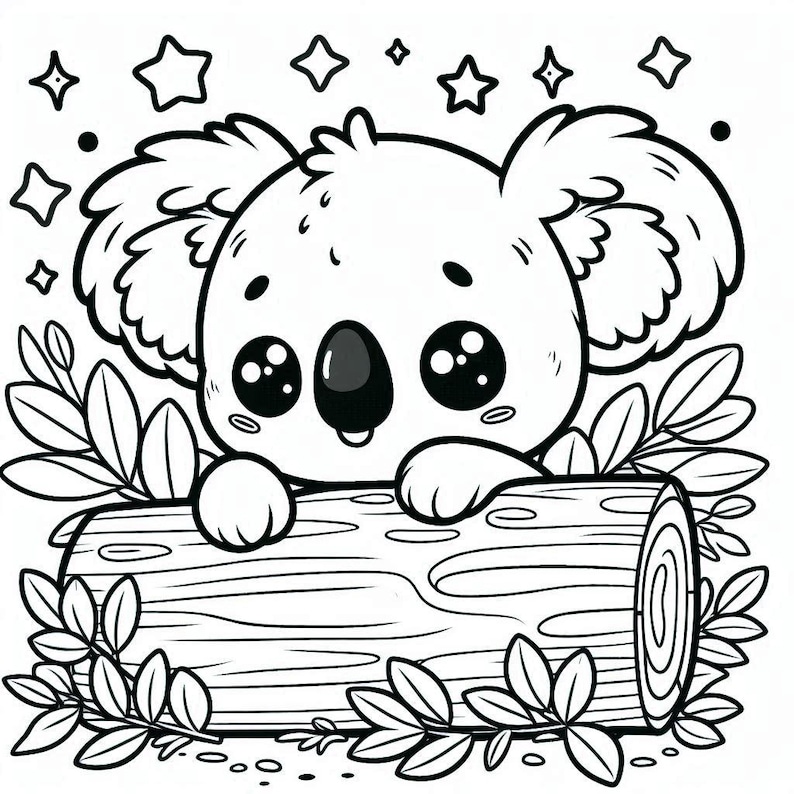 Kawaii Koala Behind a Log Colouring Page | Fun Aussie Wildlife Art ...