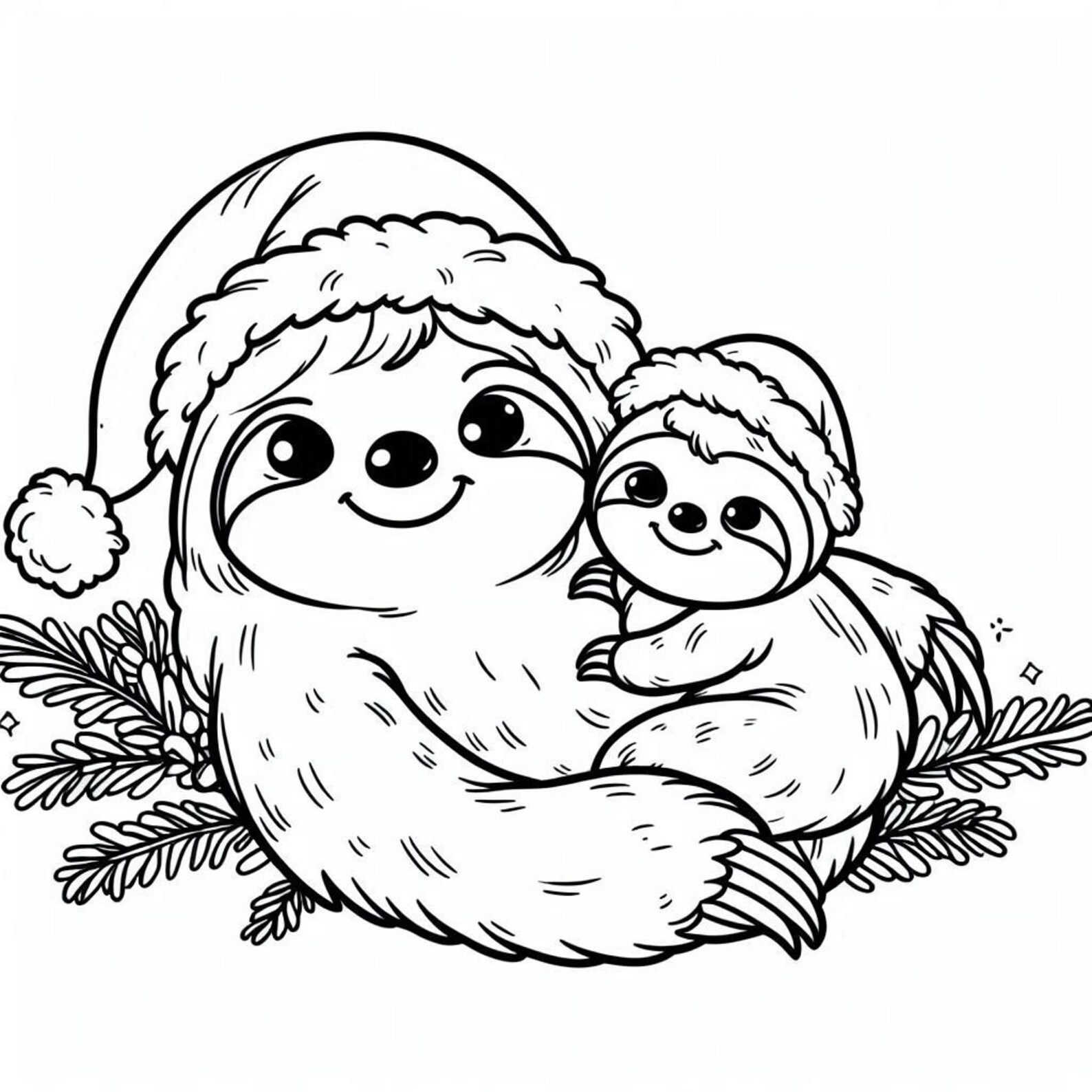 Christmas Mum and Baby Sloth Colouring Sheet Set of 4 - Etsy