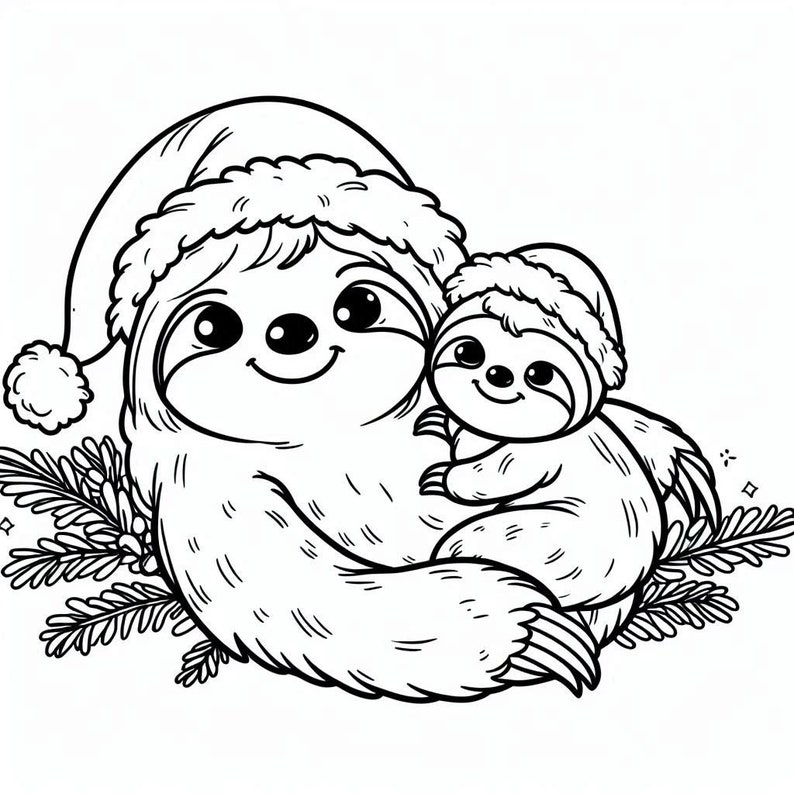 Christmas Mum and Baby Sloth Colouring Sheet Set of 4 - Etsy