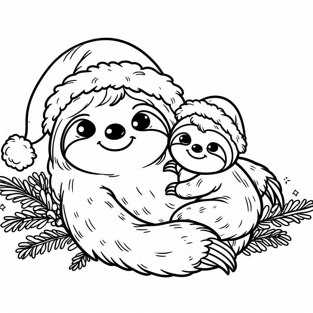 Christmas Mum and Baby Sloth Colouring Sheet Set of 4 - Etsy