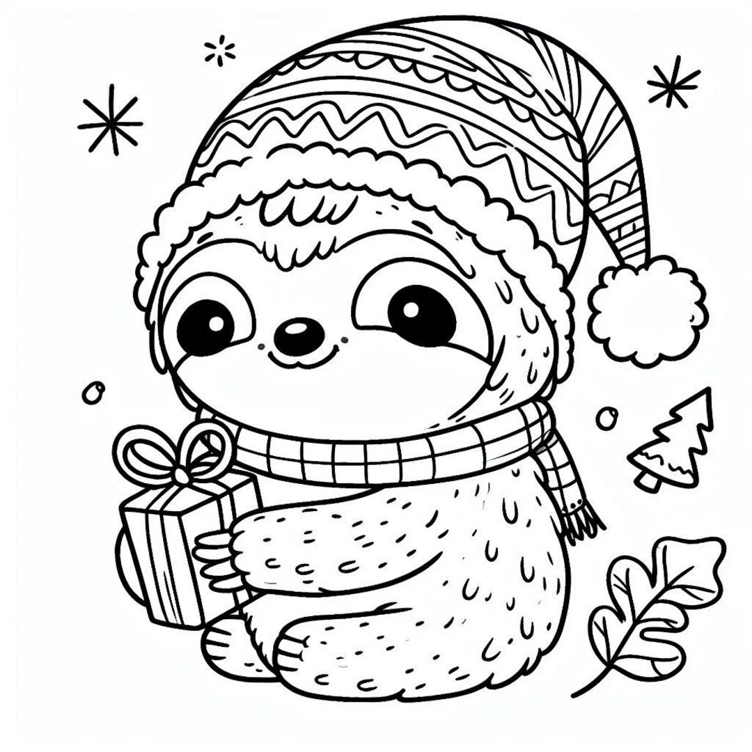 Christmas Sloth Colouring Sheet - Etsy