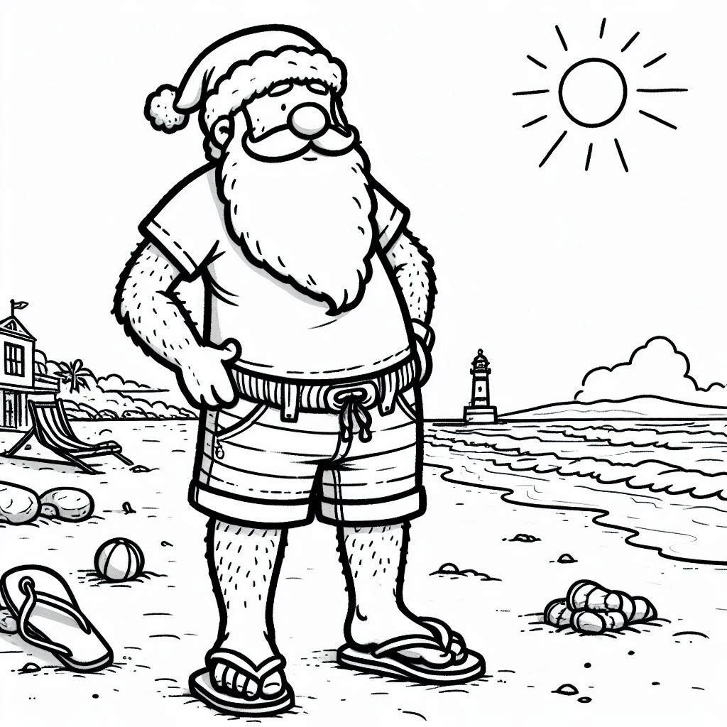 Santa on a Beach, Australian Christmas Colouring Sheet - Etsy