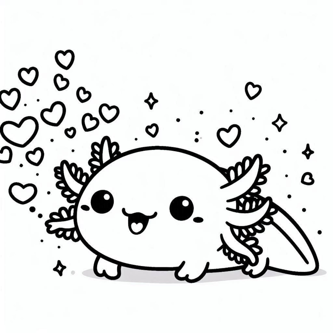 Kawaii Axolotl Valentine’s Day Colouring Page | Adorable Love-themed ...