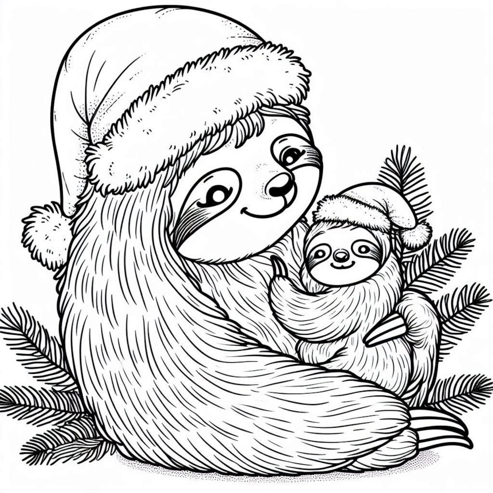 Christmas Mum and Baby Sloth Colouring Sheet Set of 4 - Etsy