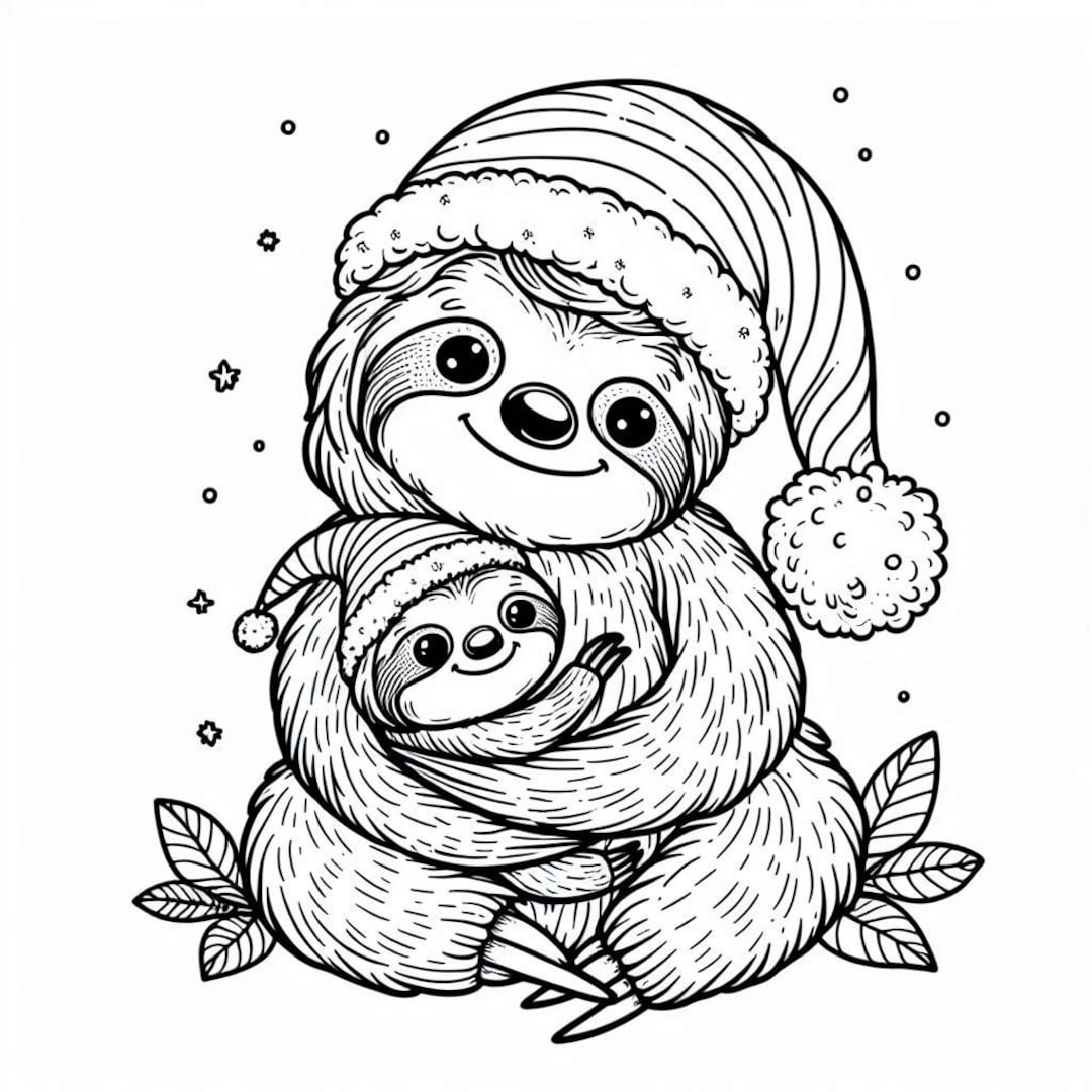 Christmas Mum and Baby Sloth Colouring Sheet Set of 4 - Etsy