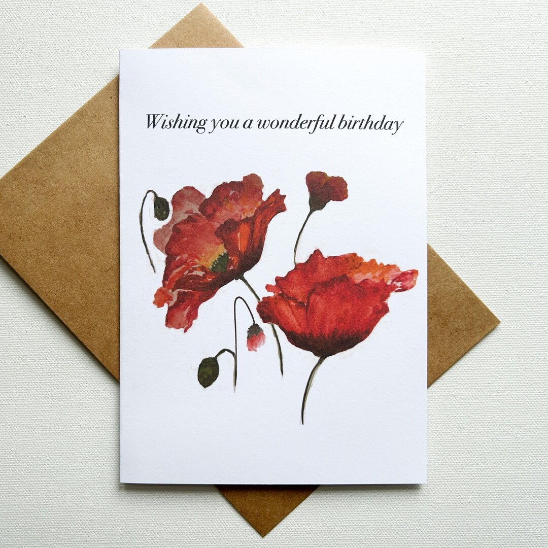 Dark Poppies Birthday Greeting Card - Blank Inside - Handmade in ...