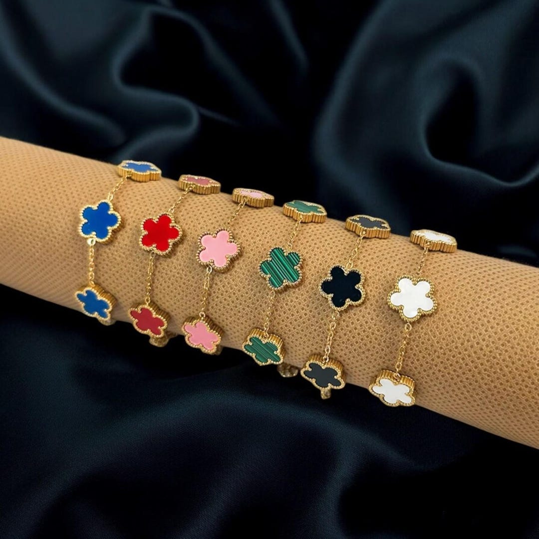 Van Cleef Style Leaf Flower Bracelet - Stainless Steel, Gold Plated ...