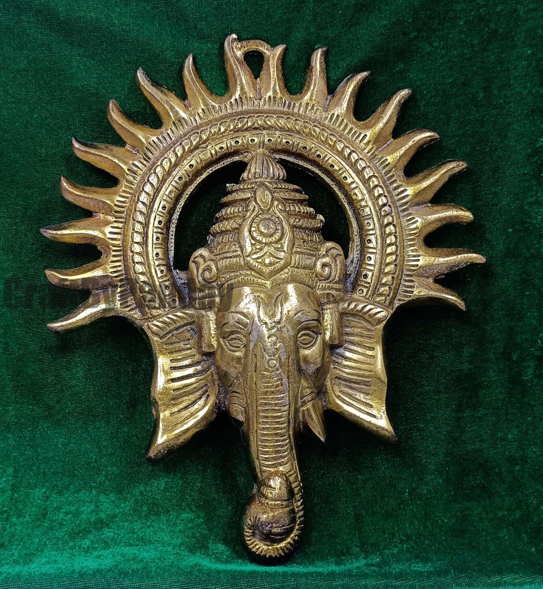 BRASS Metal Ganesha Wall Hanging | Gold Ganpati Sculpture With Evil Eye ...