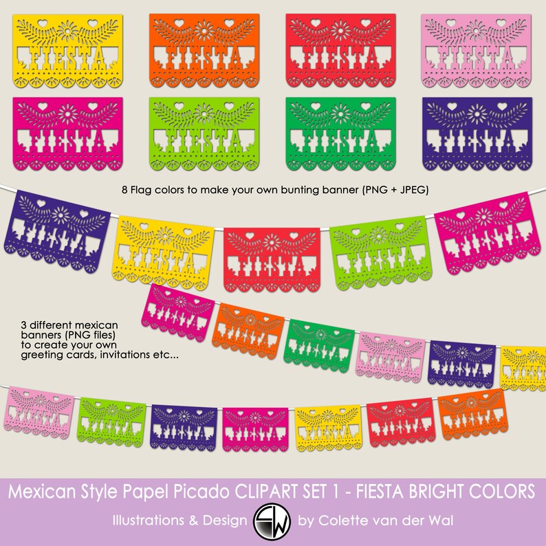 Papel Picado FIESTA / Mexican Style Papel Picado Bunting Banner Clip ...